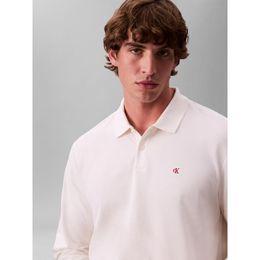 Calvin Klein Jeans Herren Langarm-Poloshirt Regular fit mit Rundhalsausschnitt wei&szlig; M