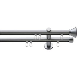 Indeko Gardinenstange &raquo;Ibiza&laquo; &Oslash; 16 mm 2 l&auml;ufig-l&auml;ufig Fixma&szlig; Innenlauf Komplett-Set inkl. Gleitern und Montagematerial silber Aluminium B/L: 120cm &Oslash; 