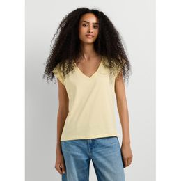 Pepe Jeans Damen T-Shirt &raquo;CLOE&laquo; mit V-Ausschnitt, Logostickerei gelb XL
