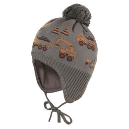 MaxiMo Jungen MaxiMo Strickm&uuml;tze Baumwolle, gef&uuml;ttert, zum Binden, Bommel gr&uuml;n 55