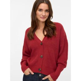 V&eacute;ro Moda Vero Moda Damen Strickjacke &raquo;VMLEA LS V-NECK CUFF CARDIGAN NOOS&laquo; Kunstfaser, regular fit rot XS