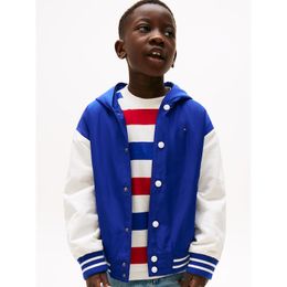 Tommy Hilfiger Herren Bomberjacke &raquo;HOODED GRAPHIC BOMBER&laquo; mit Kapuze mit gro&szlig;em Logo, Kontrast-Streifen blau 16 (176)