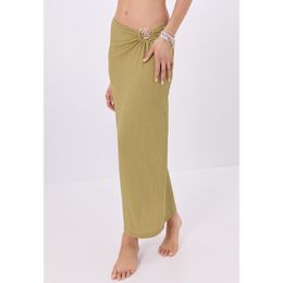 Lscn By Lascana Damen LSCN by LASCANA Maxirock aus weicher Crinkleware mit Zieraccessoire gr&uuml;n 44