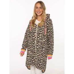 Zwillingsherz Damen Jerseymantel &raquo;"Leo allover Neon Kante"&laquo; mit Kapuze und Taschen, Neondetails beige SM (S/M)