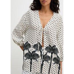 Marc O'Polo Marc O'polo Damen Marc O'Polo Schlupfbluse &raquo;Palm Geo Print&laquo; mit Palmen-Print, vorn zum Binden schwarz-wei&szlig; M (40)