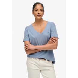 Superdry Damen T-Shirt &raquo;STUDIOS SLUB EMB VEE TEE&laquo; Baumwollmischung, relaxed fit blau S