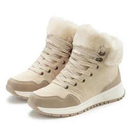 Lascana Damen Lascana Winterstiefelette &raquo;High Top Sneaker, Schn&uuml;rschuh, Boots, Stiefelette&laquo; aus wasserabweisendem Material mit Warmfutter VEGAN beige 