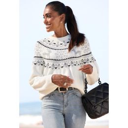 Lascana Norwegerpullover aus weichem Strick, Weihnachtspullover, Strickpullover mit Wintermotiv wei&szlig; 32/34 Norwegerpullover