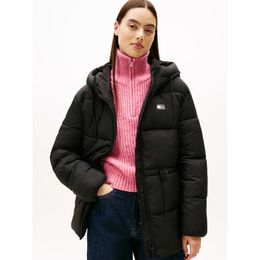 Tommy Jeans Damen Steppjacke &raquo;TJW HOODED MIDI PUFFER JACKET&laquo; mit Kapuze schwarz S (36/38)