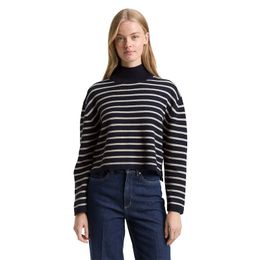 Tom Tailor Denim Damen Tom Tailor Denim Strickpullover im Streifen-Design und mit Stehkragen L