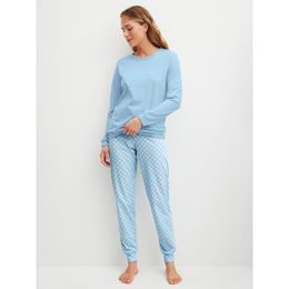 Calida Damen Calida Schlafanzug &raquo;Lovely Nights&laquo; 2 Oberteil uni, Hose gestreift, Rundhalsausschnitt, weich, Langarm M (44/46)