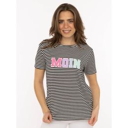 Zwillingsherz Damen T-Shirt &raquo;"Anker Moin"&laquo; gestreift, gestickter Schriftzug, maritim, Rundhals schwarz-wei&szlig; XL