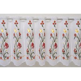 Stickereien Plauen Scheibengardine &raquo;Tulpe&laquo; Durchzugl&ouml;cher 1 Stk. tlg. veredelt mit echter Plauener Spitze Stickerei wei&szlig; Voile, Polyester 40cm, Durchzugl&ouml;cher, 193cm