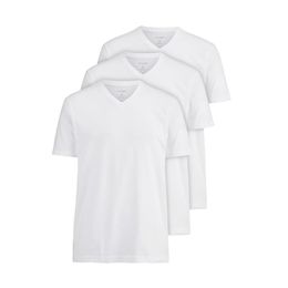OLYMP Herren OLYMP T-Shirt Packung, 3er, 3 Stk. V-Ausschnitt, modern fit, reine Baumwolle wei&szlig; M