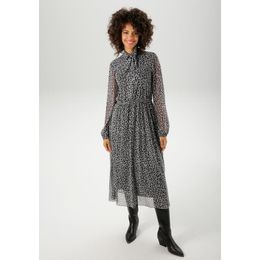 Aniston Casual Damen Aniston CASUAL Blusenkleid mit farbharmonischem Animal-Print grau 42, N-Gr