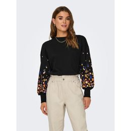 Only Damen Only Sweatshirt &raquo;ONLBROOKE L/S O-NECK FLOWER SWT&laquo;, Baumwollmischung, regular fit schwarz S