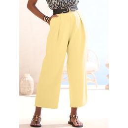 Lascana Damen Lascana 7/8-Hose &raquo;mit modischen Bundfalten und weitem, luftigem Bein&laquo; sommerlich elegante Schlupfhose aus Webware, Culotte gelb 38, N-Gr