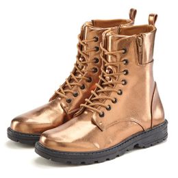 Lascana Damen Lascana Stiefelette im angesagten Metallic-Look, Stiefel, Boots VEGAN braun 38