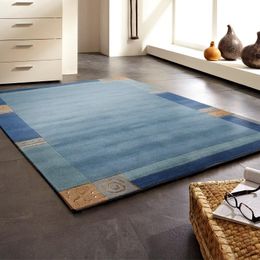 LUXOR living Wollteppich &raquo;India, handgekn&uuml;pft&laquo; rechteckig 20 mm H&ouml;he reine Wolle, mit Bord&uuml;re, auch als L&auml;ufer, Wohnzimmer blau Wolle B : 140cm 1 Stk.