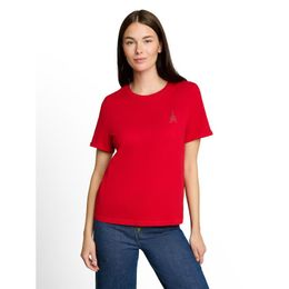 Tom Tailor Damen Tom Tailor Kurzarmshirt Sommershirt mit kleinem Statement-Print rot S