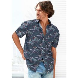 Beach Time Beachtime Herren Hawaiihemd &raquo;- sommerliches Hemd mit tollem Palmen Druck&laquo;, Kurzarm, Freizeithemd mit Palmenprint, reine Baumwolle blau L (41/42), N-Gr