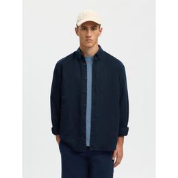 Selected Herren Selected Langarmhemd &raquo;SLHREGCLAY LINENBLEND LS SHIRT CLA NOOS&laquo; Materialmix, regular fit blau XXL, N-Gr