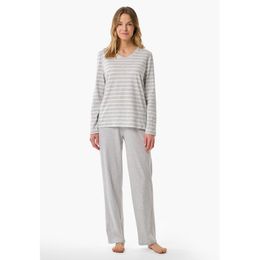 Schiesser Damen Schlafanzug &raquo;Casual Essentials&laquo; 2 tlg. Baumwolle, V-Ausschnitt, lang&auml;rmelig silber 50
