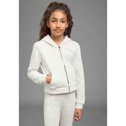 H.I.S. H.I.S M&auml;dchen Kapuzensweatjacke &raquo;Kurzgeschnittene Sweatjacke mit Logoprint f&uuml;r M&auml;dchen&laquo; F&uuml;r TEENS. Sweatjacke in modischer Kurzform und Zipper 152/158