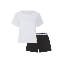 G-Star Raw G-Star Damen G-STAR Pyjama &raquo;SUNSTONE, RELAXED TEE & SLEEP SHORTS SET&laquo; Set, 2 tlg. mit Markendetails, Baumwollmix schwarz-wei&szlig; L