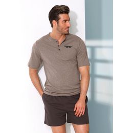 AUTHENTIC LE JOGGER Herren AUTHENTIC LE JOGGER Pyjama &raquo;kurzer Schlafanzug f&uuml;r Herren&laquo; 1 St&uuml;ck, 2 tlg. mit Knopfleiste, meliertes Oberteil braun 48/50