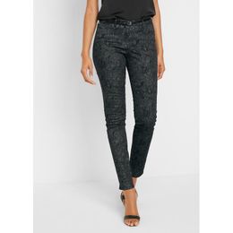 bonprix Damen bonprix Webhose &raquo;Twillhose mit edlem Druck&laquo; aus Baumwolle und Elasthan, Slim fit Passform, Twillhose mit Druck schwarz 54, N-Gr