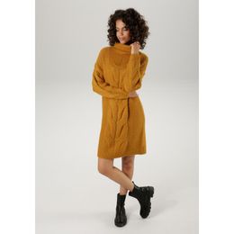 Aniston Casual Damen Aniston CASUAL Strickkleid mit extravagantem Zopfmuster gelb 38, N-Gr