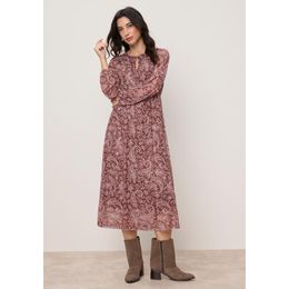 Tamaris Damen Midikleid &raquo;mit figurschmeichelnder Passform&laquo; mit Cut-Out Ausschnitt und modernem Muster braun 40/42, N-Gr