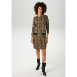 Aniston Casual Damen Aniston CASUAL Jerseykleid Faketaschen im extravagantem Schlangen-Muster schwarz 38, N-Gr