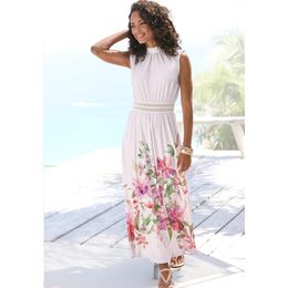 Lascana Damen Lascana Maxikleid &raquo;aus glatter b&uuml;gelfreier Ware&laquo; mit Blumendruck, Sommerkleid mit Spitzeneinsatz, Jerseykleid, festlich wei&szlig; 36, N-Gr