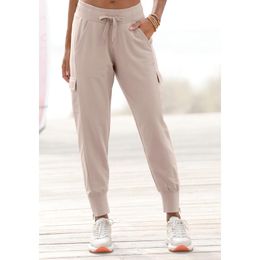 Venice Beach Damen Jogginghose &raquo;aus weichem Sweat&laquo; mit seitlichen Taschen am Bein, Cargohose, Sweathose, Schlupfhose beige 38, N-Gr