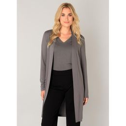 Base Level Damen Longstrickjacke &raquo;Yayla Long&laquo; ohne Verschluss grau 40