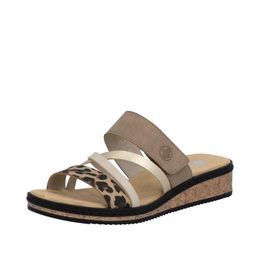 Rieker Damen Pantolette Keilabsatz, Sommerschuh, Schlappen mit Klettriemchen beige 42