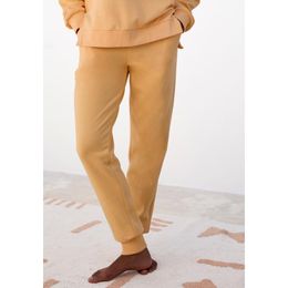 Buffalo Damen Sweathose Loungehose mit seitlichen Taschen und kleinem Druck, Loungewear gelb 48/50, N-Gr