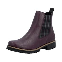 Rieker Damen Chelseaboots Stiefelette, Boots mit kariertem Stretcheinsatz an der Seite lila 38