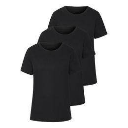 Beachtime By Lascana Damen Beachtime by Lascana T-Shirt &raquo;mit modischem Schlitz am Saum&laquo; 3er-Pack, aus luftiger Baumwoll-Qualit&auml;t schwarz 40/42