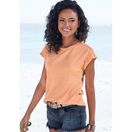 Vivance Damen Kurzarmshirt &raquo;mit dekorativem H&auml;keleinsatz&laquo; aus b&uuml;gelfreier Cr&ecirc;pe-Qualit&auml;t orange 48/50