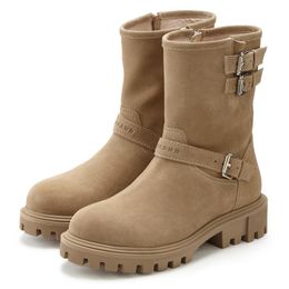 ELBSAND Damen Stiefelette &raquo;Stiefel, Boots, Bikerboots, Lederstiefelette, Lederboots&laquo; aus Leder mit trendigen Zierschnallen beige 41