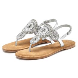 Lascana M&auml;dchen Lascana Zehentrenner &raquo;Sandalette, Sommerschuh, offener Schuh,&laquo; Sandale, Pantolette in Glitzer-Optik und softer Lederinnensohle silber 