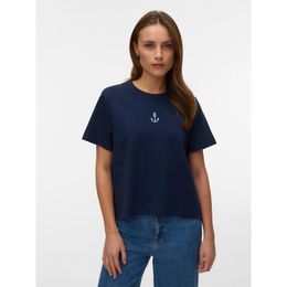 V&eacute;ro Moda Vero Moda Damen Kurzarmshirt &raquo;VMSARA METTE SS TOP BOX JRS GA NOOS&laquo; Baumwolle, regular fit blau L