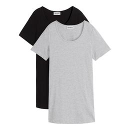 bonprix Damen bonprix T-Shirt Packung, 2 lockerer loose fit, Halbarm, Longshirt schwarz-wei&szlig; 36/38 (S)