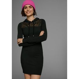 Melrose Damen Strickkleid Mini-L&auml;nge, mit Spitzeneinsatz und Kapuze schwarz 38, N-Gr