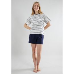 Tom Tailor Damen Tom Tailor Shorty &raquo;Zaria&laquo; 2 tlg. Streifendesign, Kurzarm, Rundhalsausschnitt, kurze Hose, Baumwollmix blau 40L