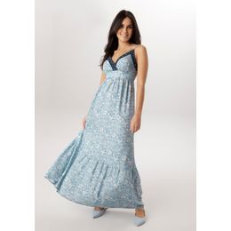 Aniston Selected Damen Aniston SELECTED Sommerkleid mit Jeansbesatz und aufgesetzten Nieten blau 36, N-Gr