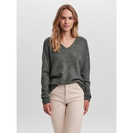 V&eacute;ro Moda Vero Moda Damen V-Ausschnitt-Pullover &raquo;VMCREWLEFILE LS V-NECK BLOUSE NOOS&laquo; Materialmix, loose fit gr&uuml;n XS